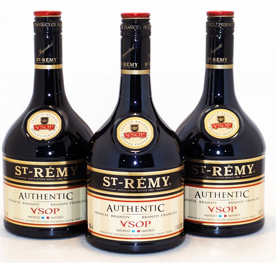 St-Remy `Authentic` VSOP French Brandy (3x 700mL), France. Screwcap ...