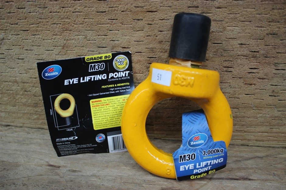 Zenith Eye Lifting Point - M30 Grade 80 - 3000kg Working Load Limit ...