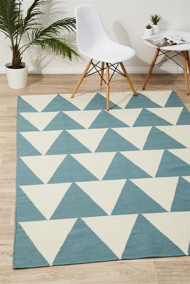 Buy XL Blue Handmade Wool Arrows Flatwoven Rug - 320X230cm | Grays ...
