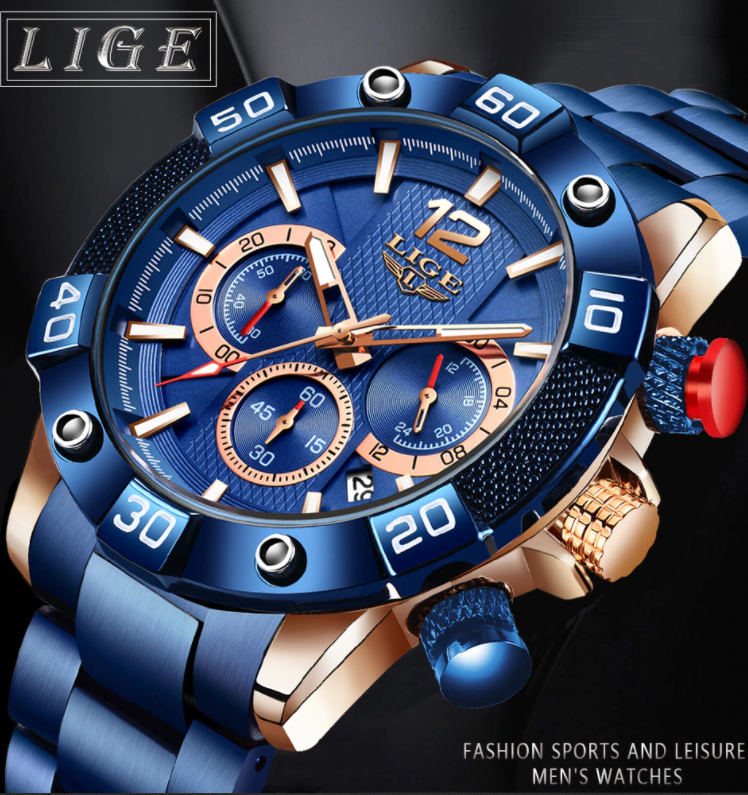 LIGE Men Business & Luxury Quartz SS Wrist Watch Lige 10030 Blue ...