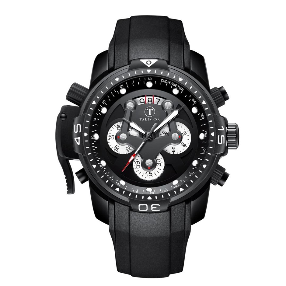 Men’s Talis Co Combat Chronograph Watch, Black Rubber Strap Auction ...