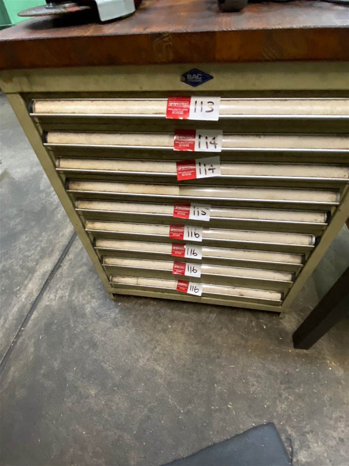 BAC 9 Drawer Metal Tool & Storage Cabinet with timber top Auction (0067 ...