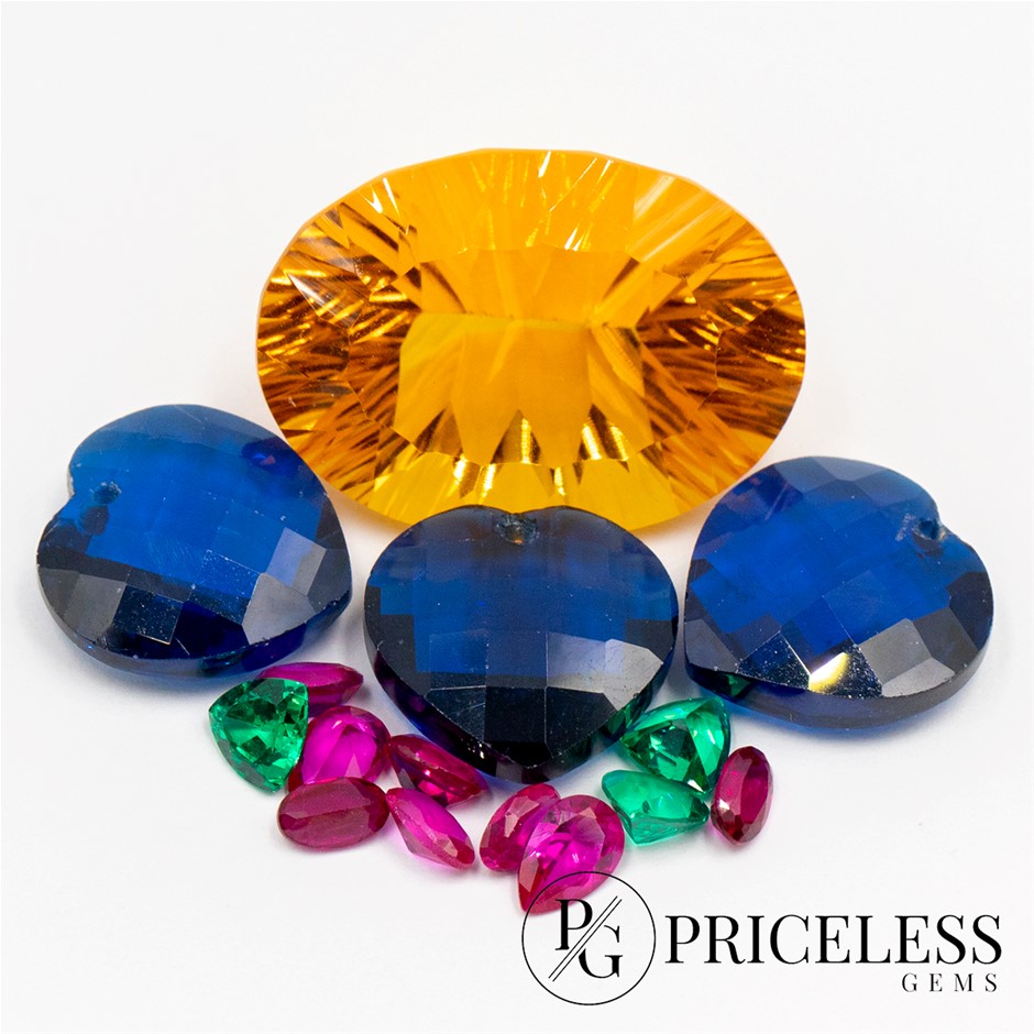 61.26ct Incredible Created Super Fine Emerald Ruby Sapphire Mix Auction ...