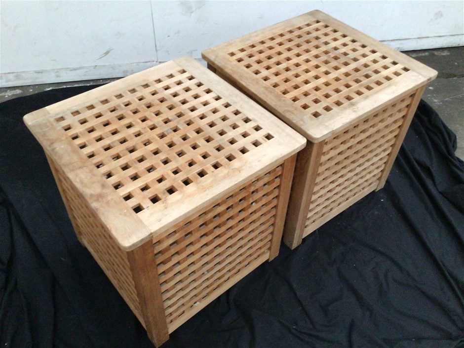 2x Timber Lattice Design Storage Boxes Auction (0011-7037808) | Grays ...