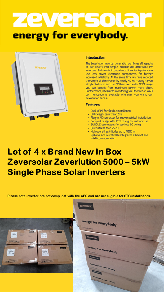 4x Zeversolar 5kW Single Phase Solar Inverters Auction (0001-9031404 ...