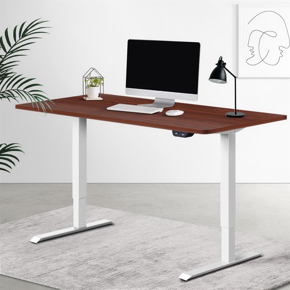 Artiss Standing Desk Adjustable Height Motorised White Frame Walnut 120cm