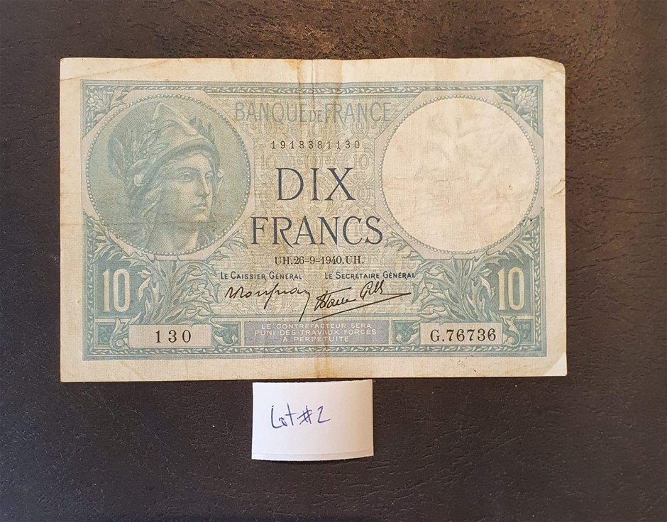 10 Francs (French note) Auction (0002-7123168) | Grays Australia