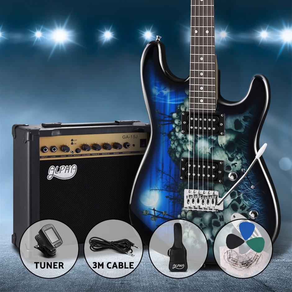Buy Alpha Electric Guitar And AMP Music String Instrument Rock Blue ...
