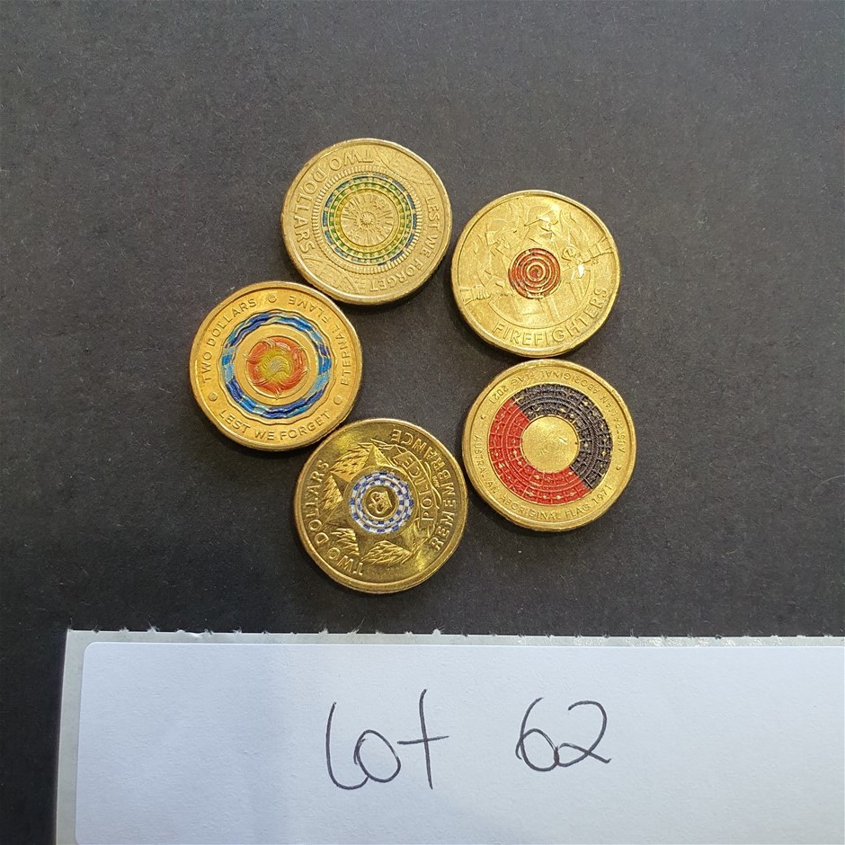 5 x $2 coin group (coloured) Auction (0062-2545659) | Grays Australia