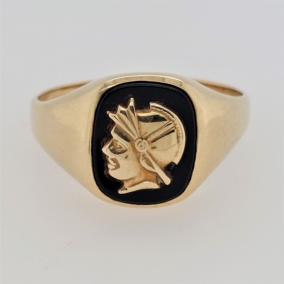 9CT Y/G Onyx Roman Soldier Signet Style Ring Auction (0061-2545739 ...