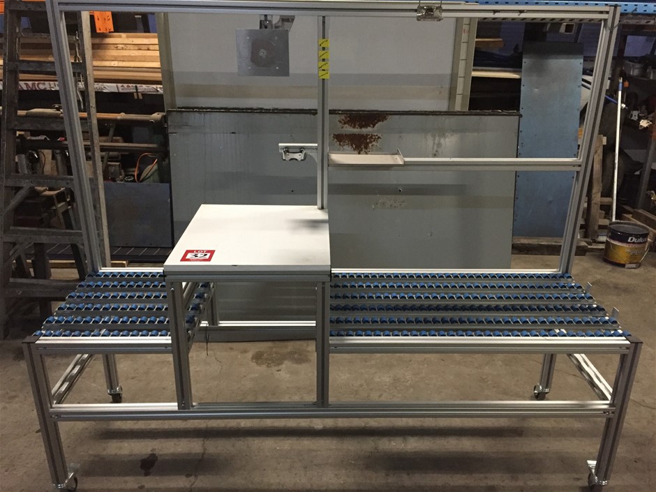 Aluminium fabricated packing trolley bench with rollers. Auction (0032 ...