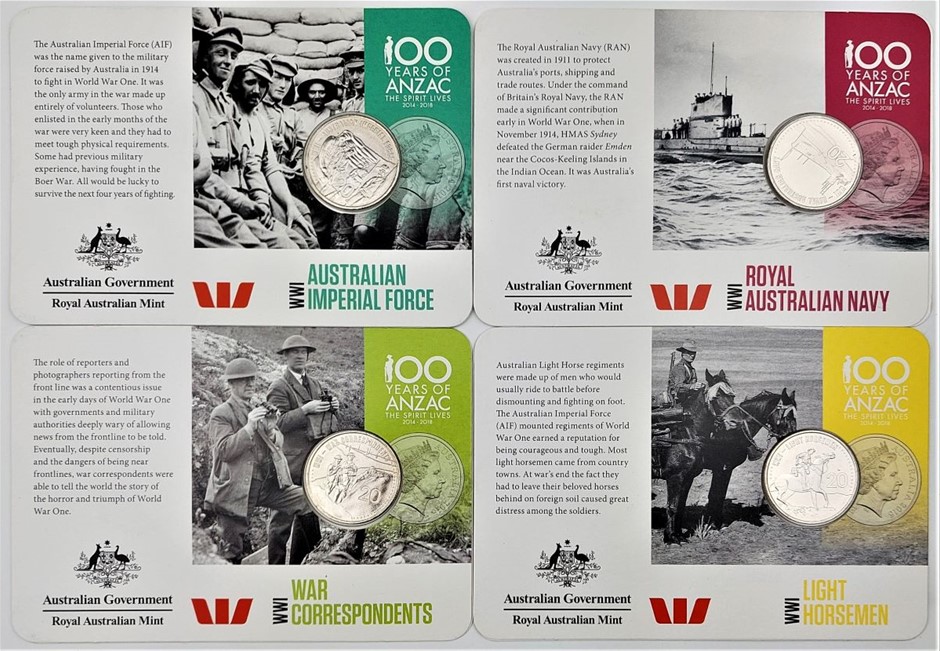 100 Years of ANZAC Commemorative Coins on Card x 8 Auction (0030 ...