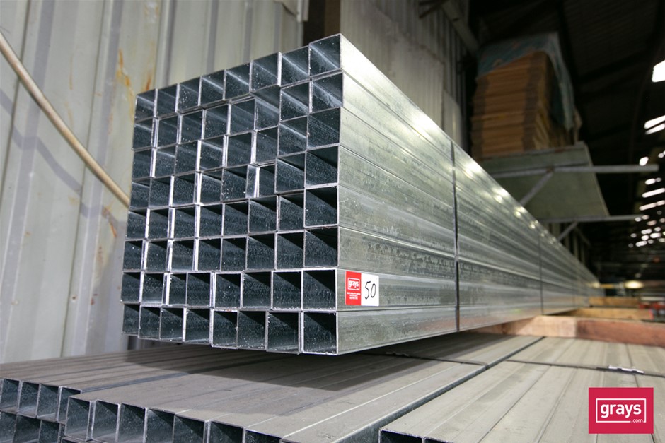Unused 50mm x 50mm x 8Mtrs of SHS Galvanise in Pack of 64 Piece Auction ...