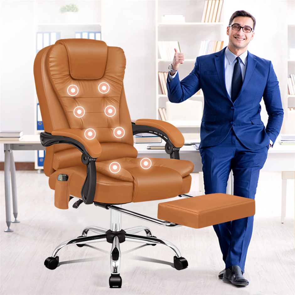 Buy Office Chair 8-Point Massage Heated Seat Gaming Executive Brown ...