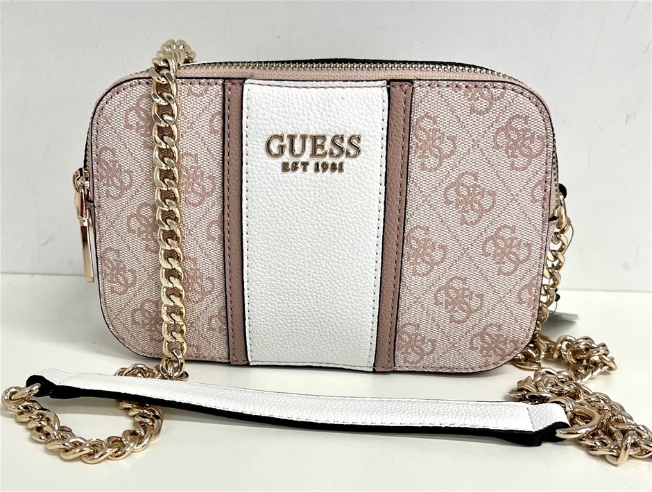 Guess Monogram Pink & White Crossbody Bag Auction (0065-2547876 ...