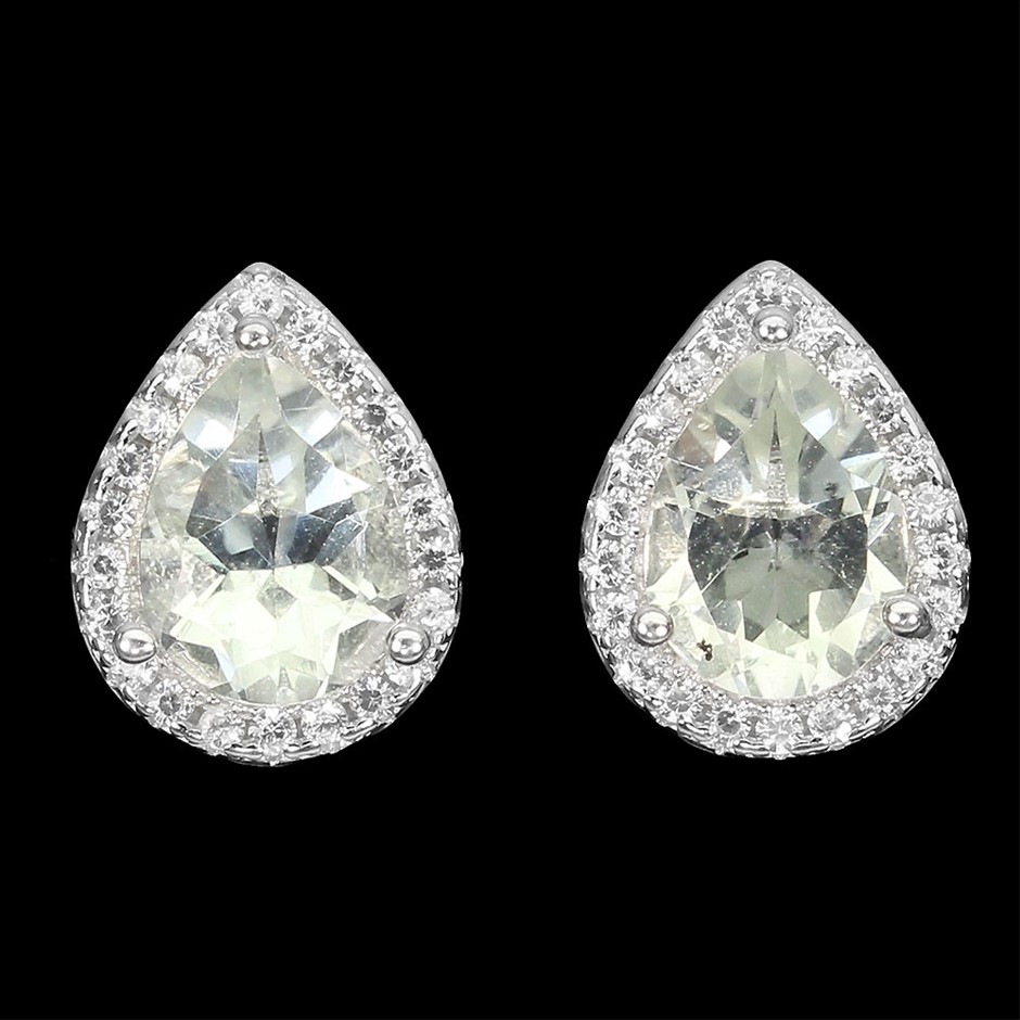 Irradiated Pear Facet Cut Green Amethyst & CZ 925 Sterling Silver ...