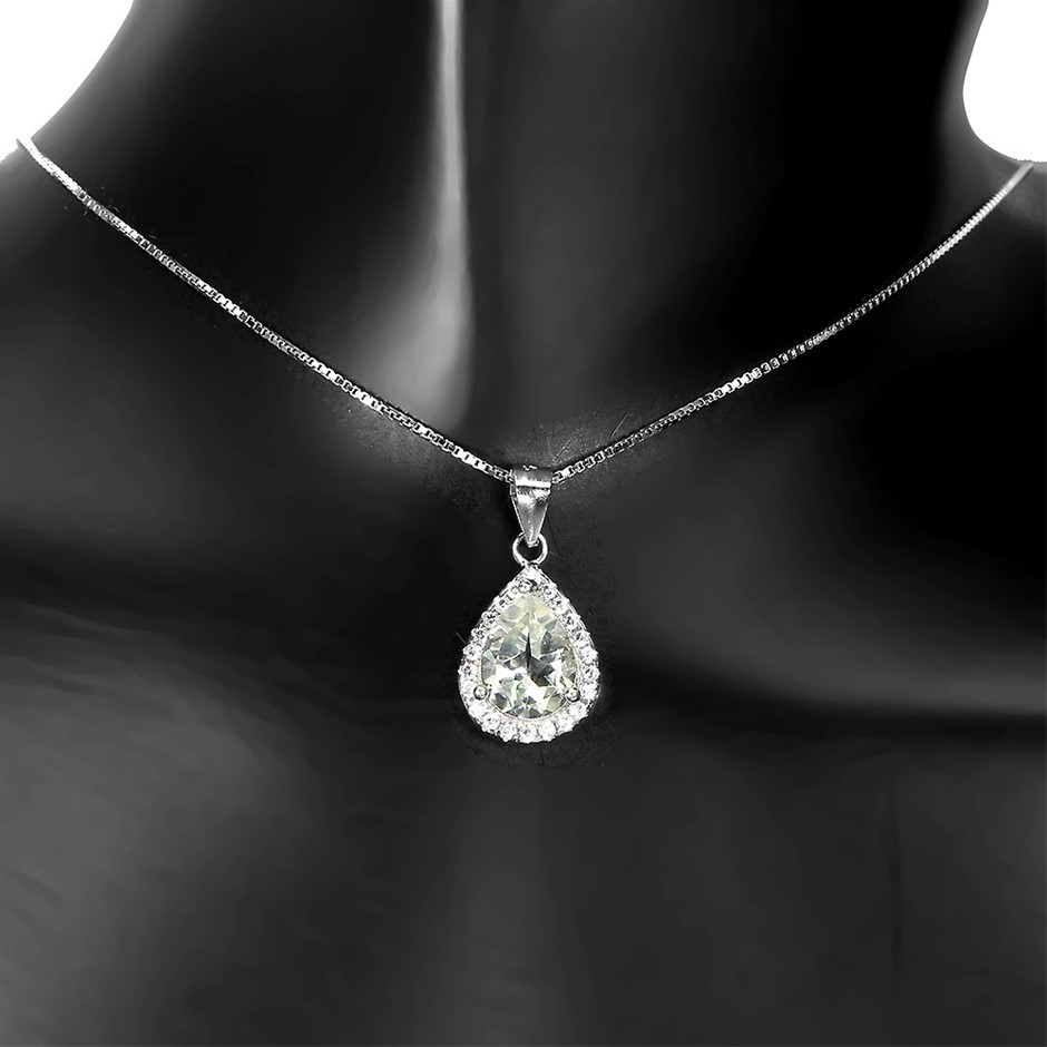 Irradiated Green Amethyst & CZ 925 Sterling Silver Pendant Necklace ...