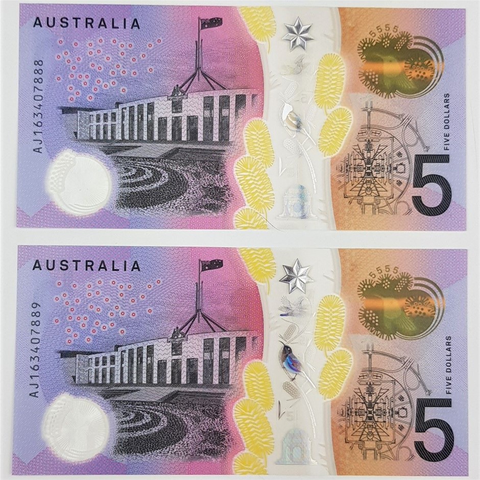 2 x Consecutive $5 Next Generation Banknotes Auction (0015-2549215 ...