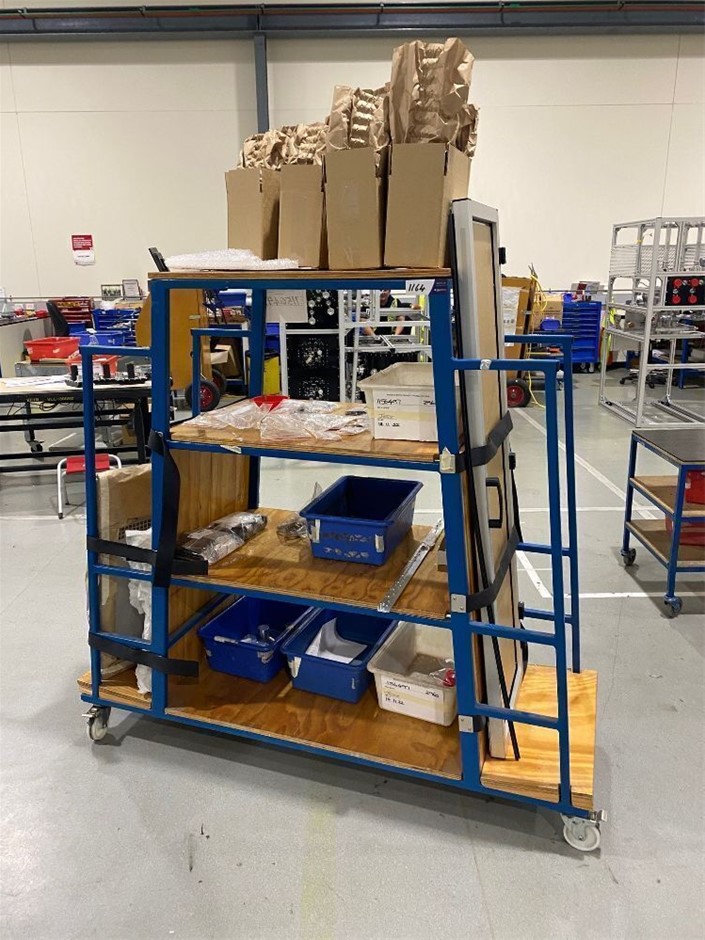 Qty of 2 Steel Fabricated Multi Tier Trolleys with Timber Shelves ...