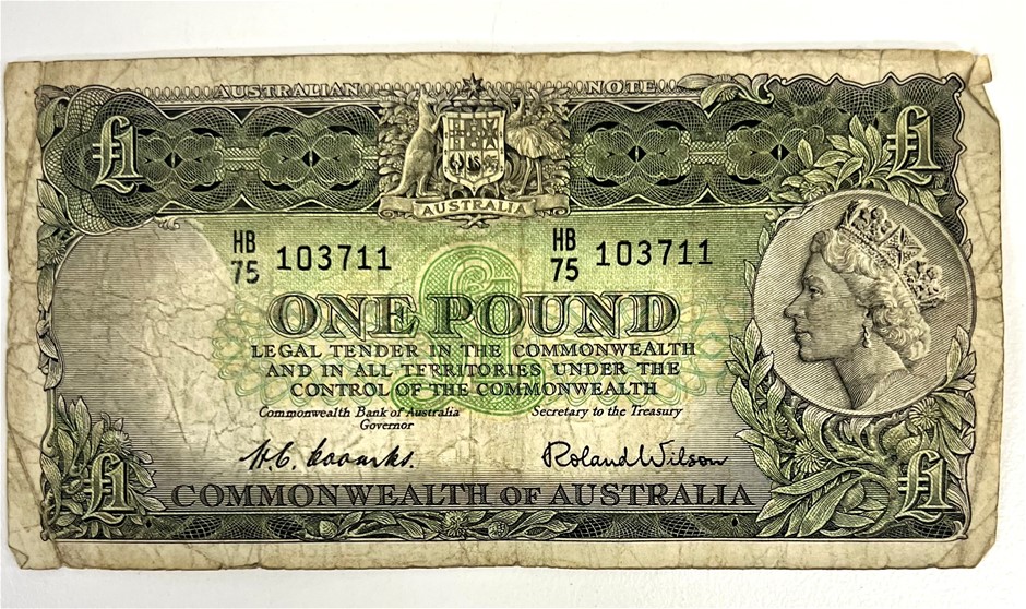 1953 Commonwealth of Australia One Pound Bank Note Auction (0113 ...