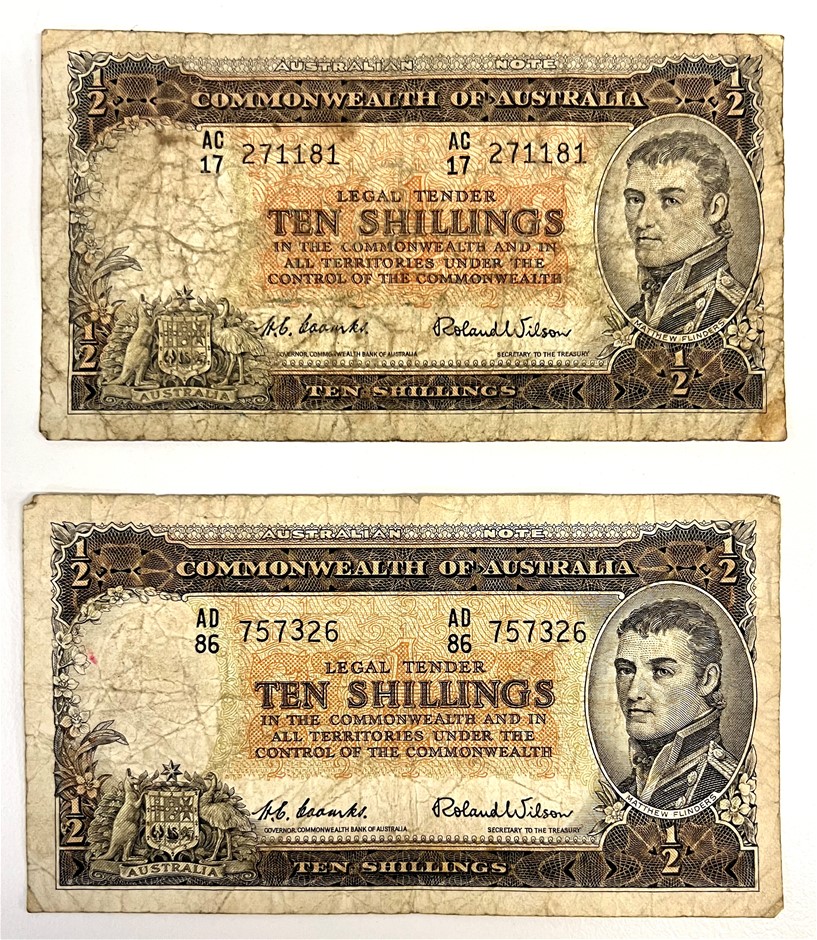 2 X 1954 Commonwealth of Australia 10 Shilling Bank Notes Auction (0124 ...