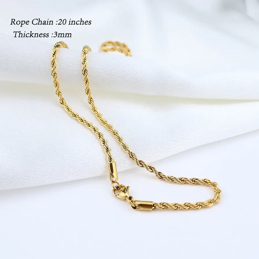 18K Yellow Gold plated 3MM 20 Inches Rope chain necklace Auction (0004 ...