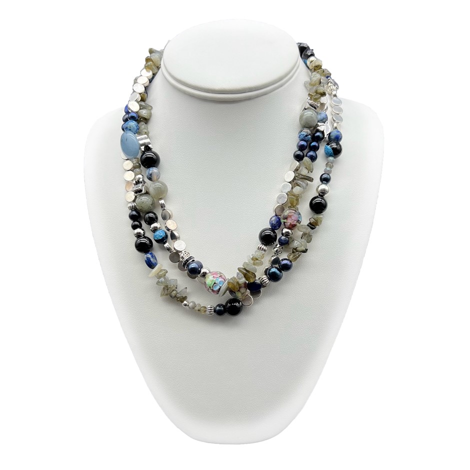 Pearl, Labradorite, Agate & Crystal Beads Opera Style Necklace. Auction ...