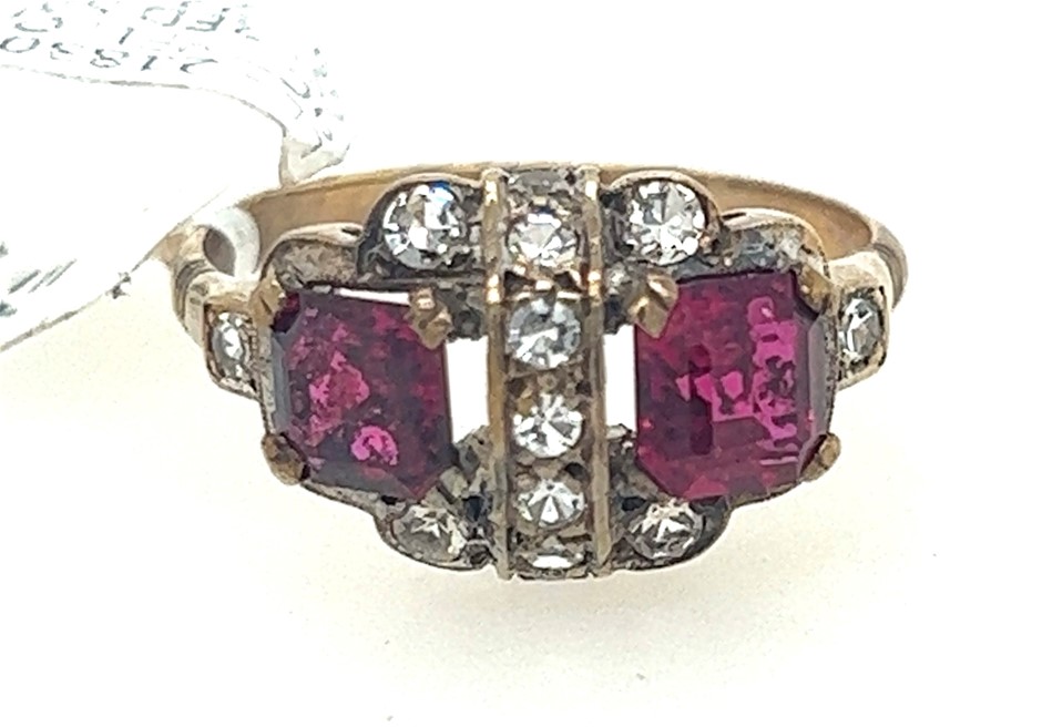 Vintage 9ct Yellow Gold ruby & cubic zirconia ring Auction (0021 ...