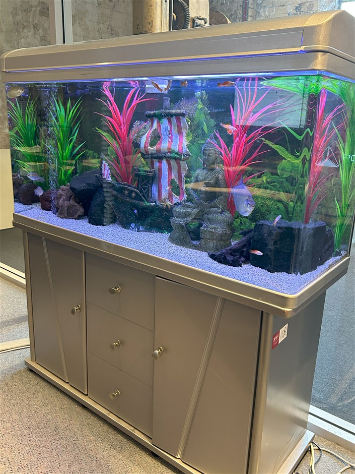 Free Standing Tropical Fish Tank including a qty of assorted Tropical ...