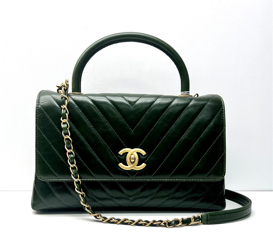 Chanel Coco Top Handle Handbag with chevron quilting Auction (0006 ...