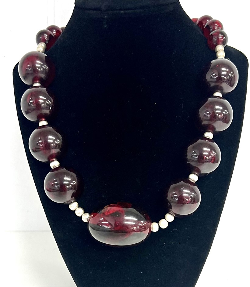 Vintage Cherry Amber & Silver Necklace Auction (0068-2553092) | Grays Australia