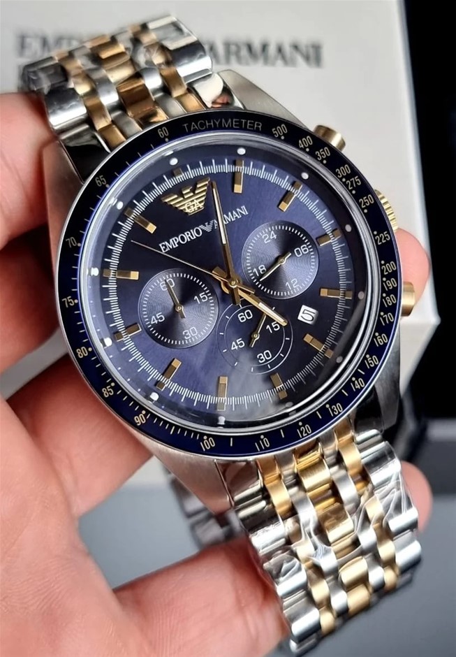 Armani Navy Chronograph Blue Dial Two-tone Stainless Steel Men's Watch ...