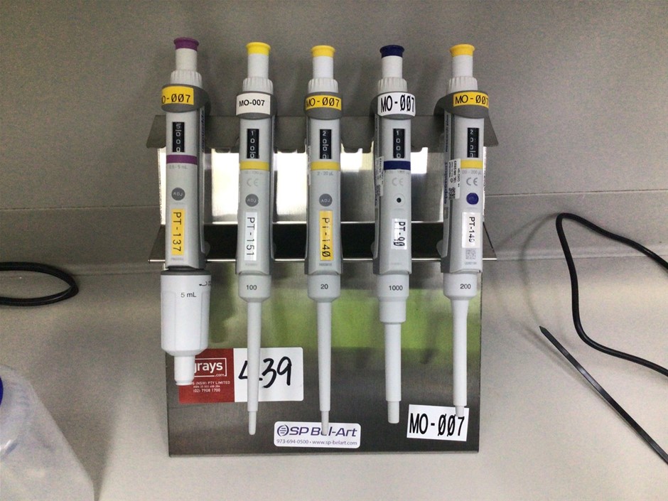 Set of 5 Pipettes and stainless steel pipette stand Auction (0439 ...