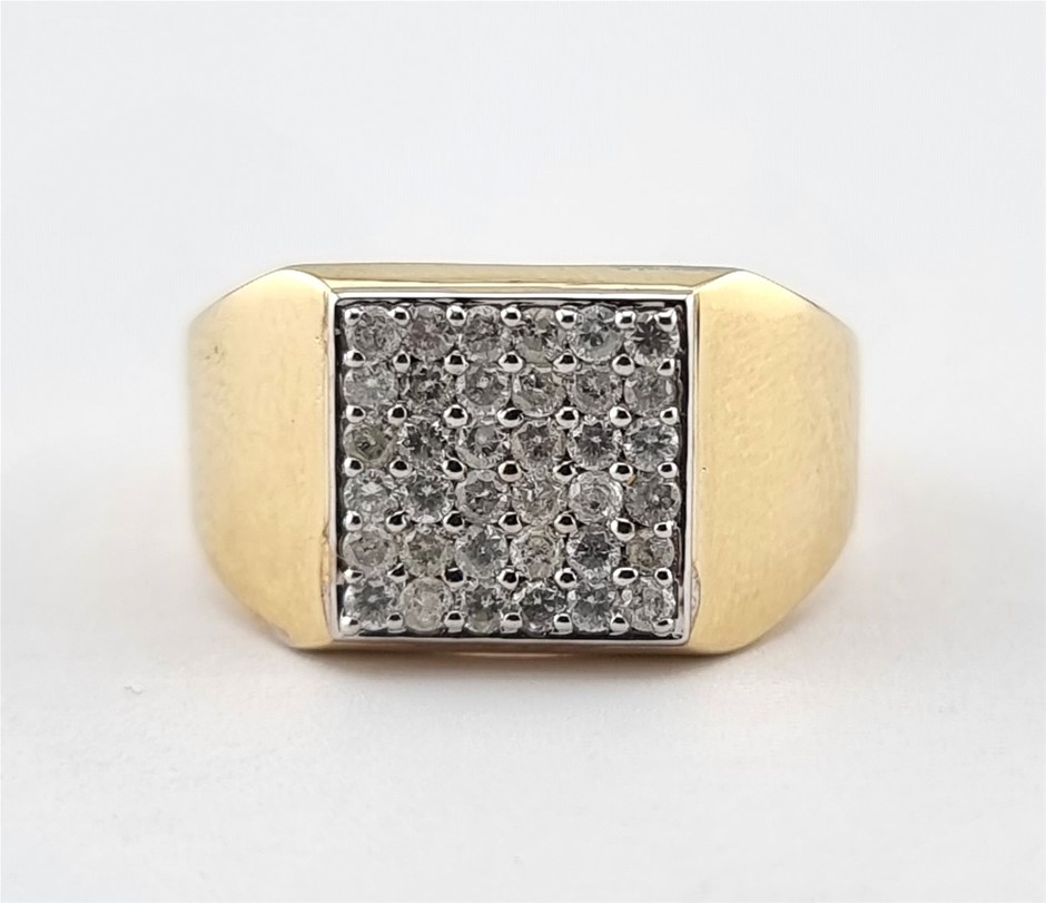 9 CARAT DIAMOND AND YELLOW GOLD MENS RING Auction (0001-2555881 ...
