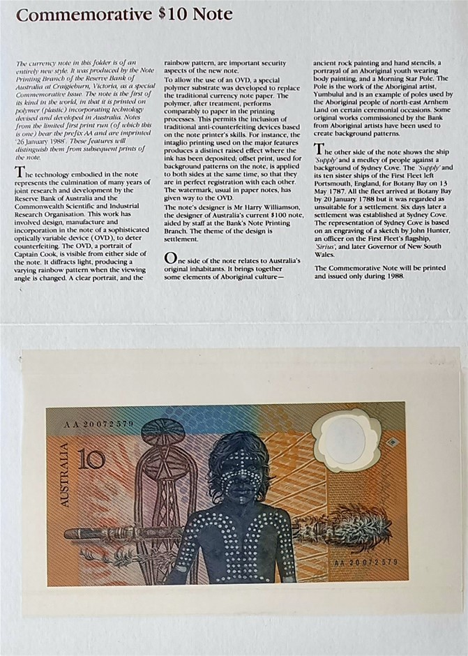 FIRST POLYMER FIRST ISSUE BANKNOTE Auction (0010-2556122) | Grays Australia