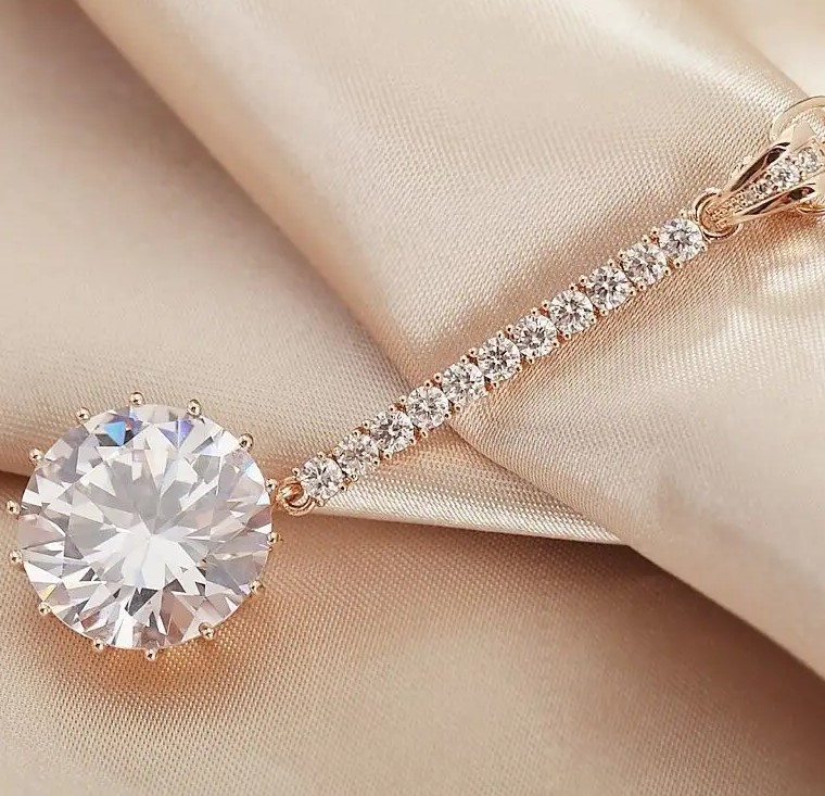 18K Yellow Gold plated Diamonds Simulants Water Drop Pendant Necklace ...