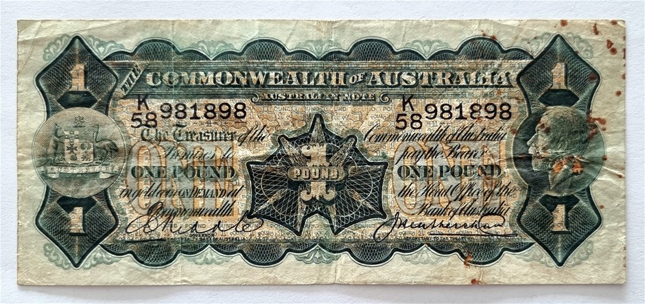 A 1927 AUSTRALIAN ONE POUND BANKNOTE Auction (0011-2556363) | Grays ...