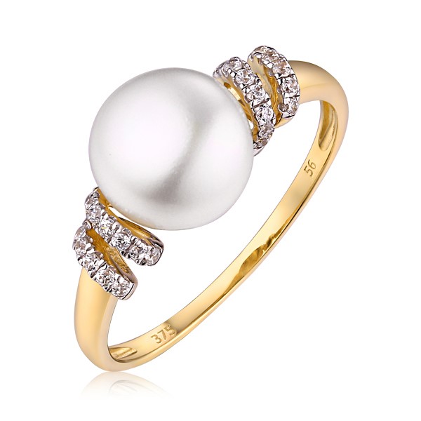 RRP: 2499$- 9ct Yellow gold Luxury Diamond &White Button Pearl Ring ...