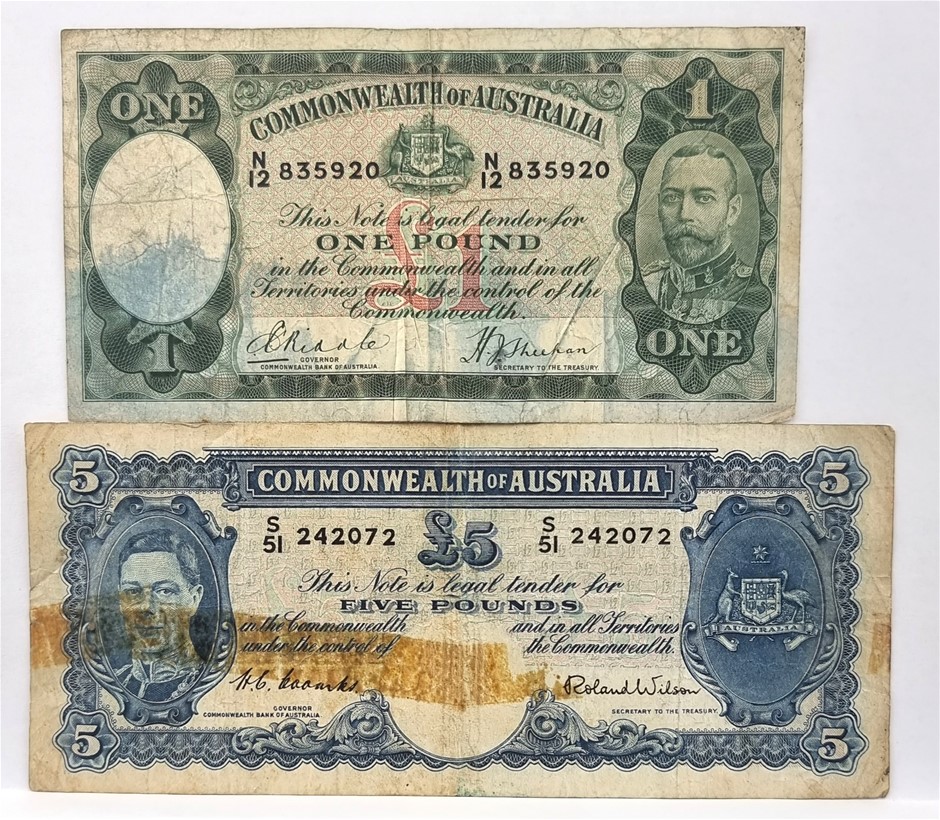 A PAIR OF AUSTRALIAN PRE DECIMAL BANKNOTES Auction (0013-2557370 ...