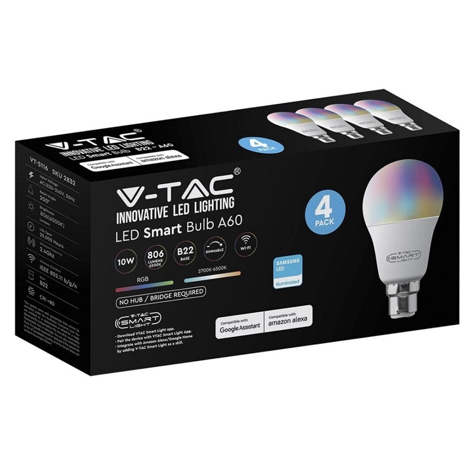 2 x V-TAC LED Smart Bulb A60, 4-pack. Auction | GraysOnline Australia