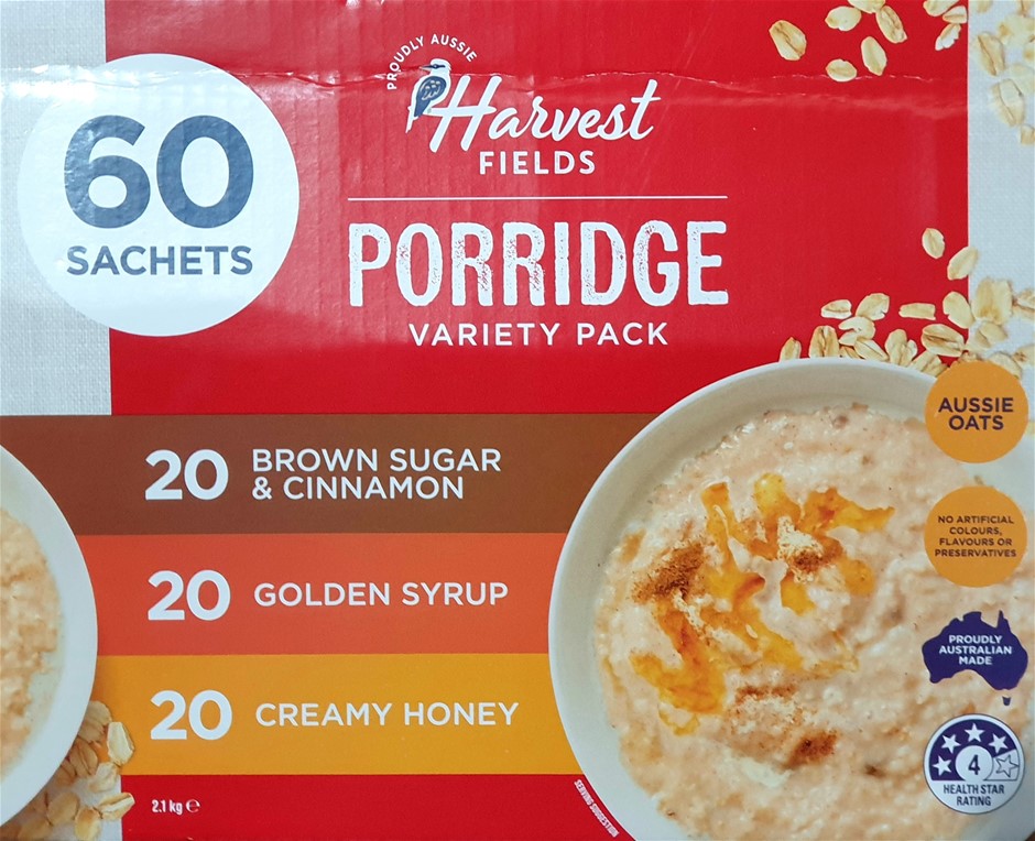 HARVEST FIELDS 60pc Sachets Porridge Variety Pack. N.B: Damaged ...