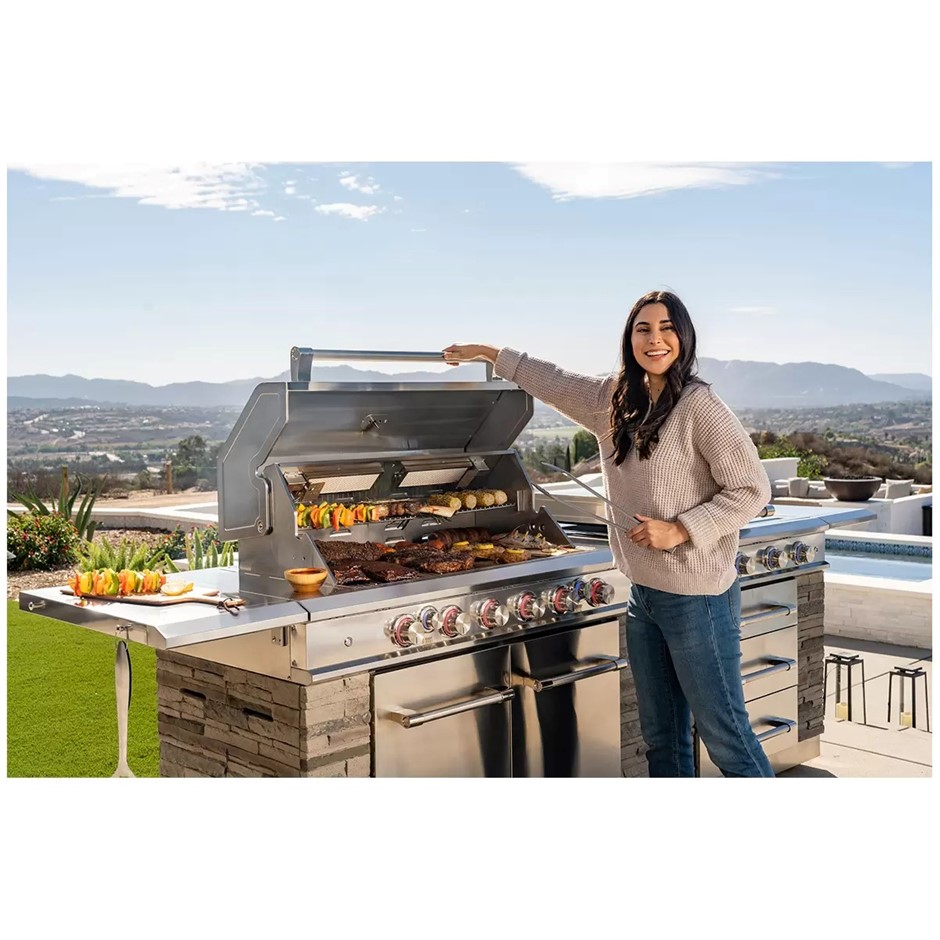 SIGNATURE 12-Burner Island Gas Grill, Faux Stone & Stainless Steel ...