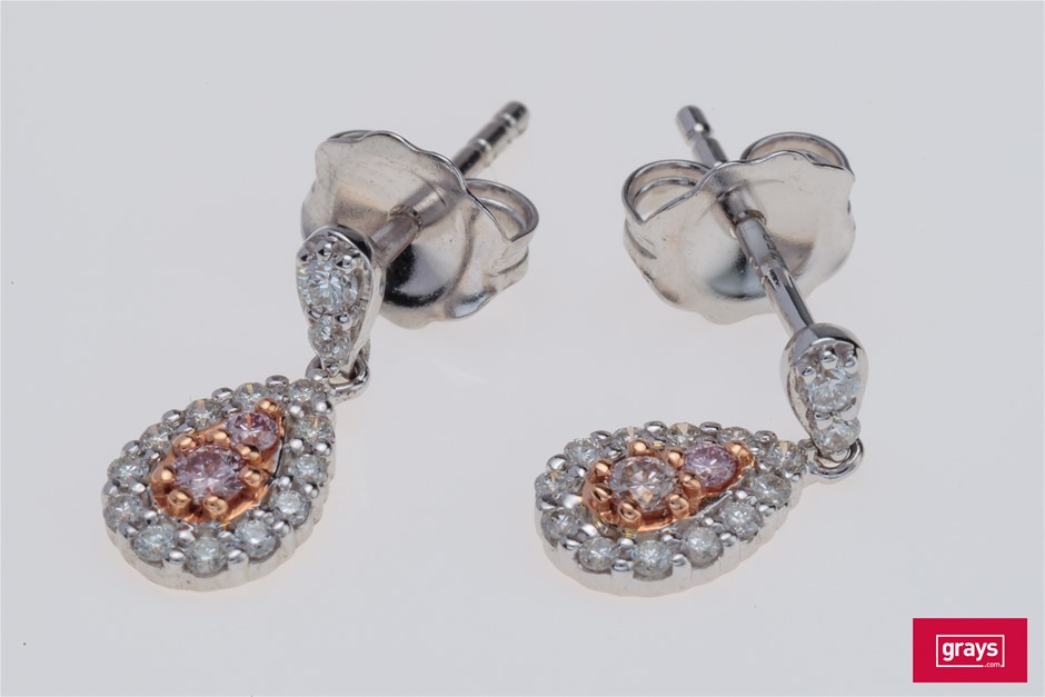 ARGYLE PINK DIAMOND & WHITE PEAR SHAPED EARRINGS IN 18CT WHITE/ROSE ...