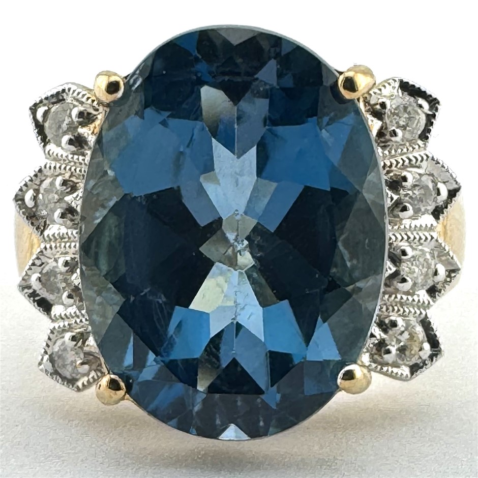 9CT YELLOW GOLD, 0.18CT DIAMOND & 9.70CT TOPAZ RING Auction (0005 ...