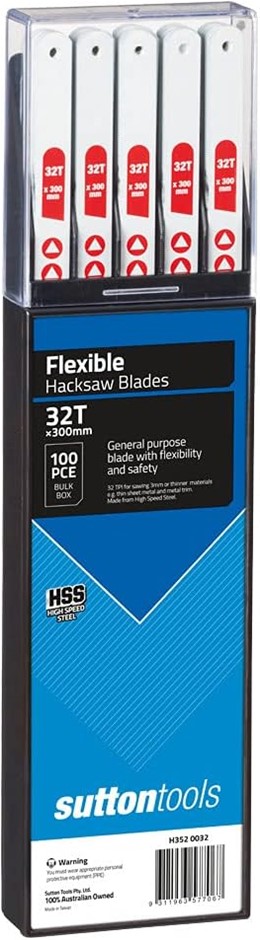 SUTTON TOOLS 32TPI Flexible HSS Carded Hacksaw Blade, 100-Pieces, 300 x ...