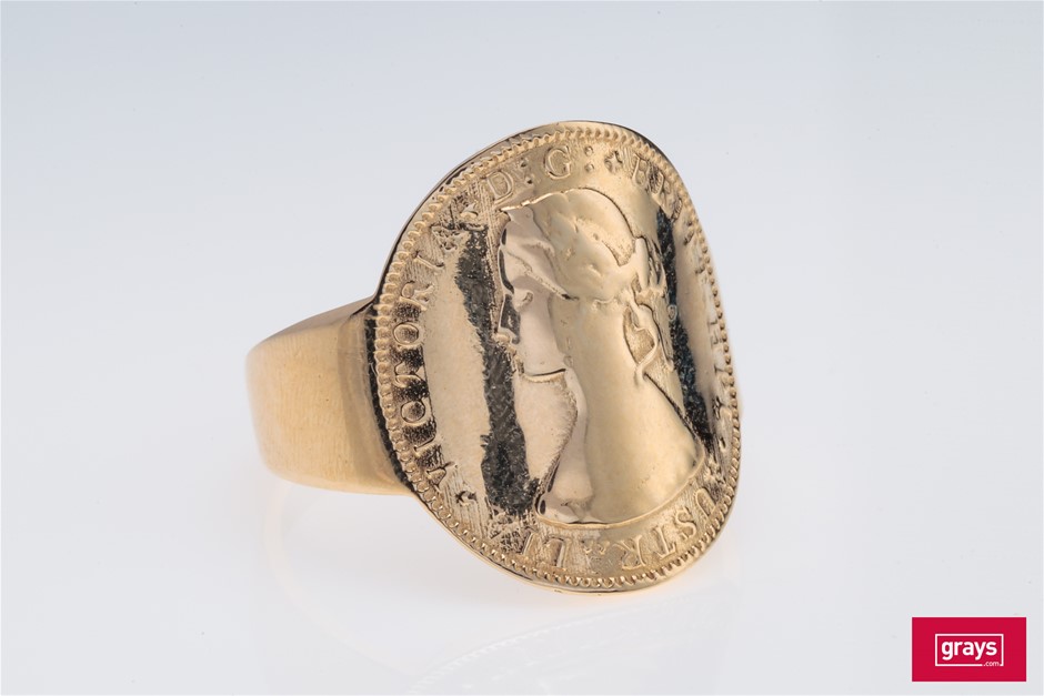 COIN RING SET IN 9CT YELLOW GOLD Auction (0492-5055348) | Grays Australia