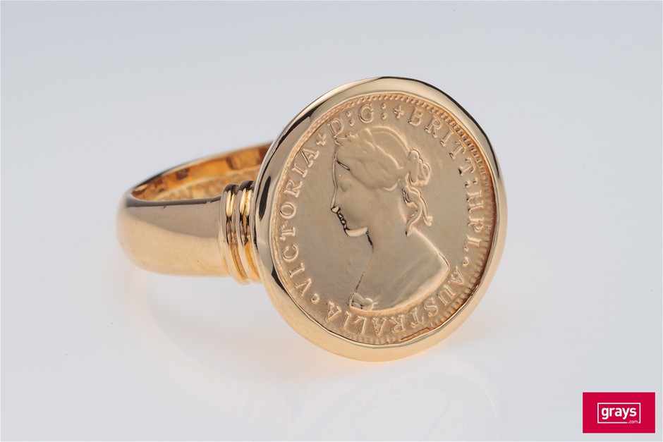 9CT YELLOW GOLD THREEPENCE COIN RING Auction (0588-5055349) | Grays ...