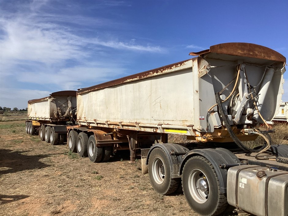 2 x Tri Axle Side Tipper Trailers And Tri Axle Dolly Road Train Package ...