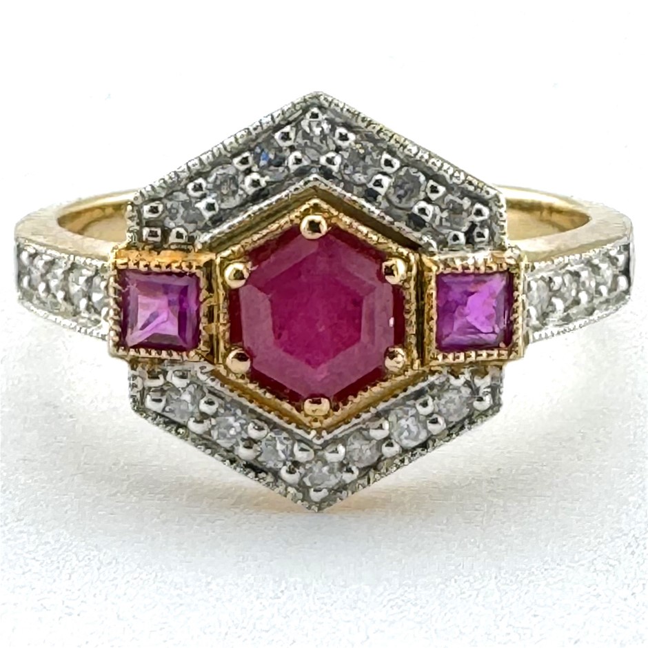 9CT YELLOW GOLD, 0.15CT DIAMOND & 0.57CT RUBY RING Auction (0010 ...