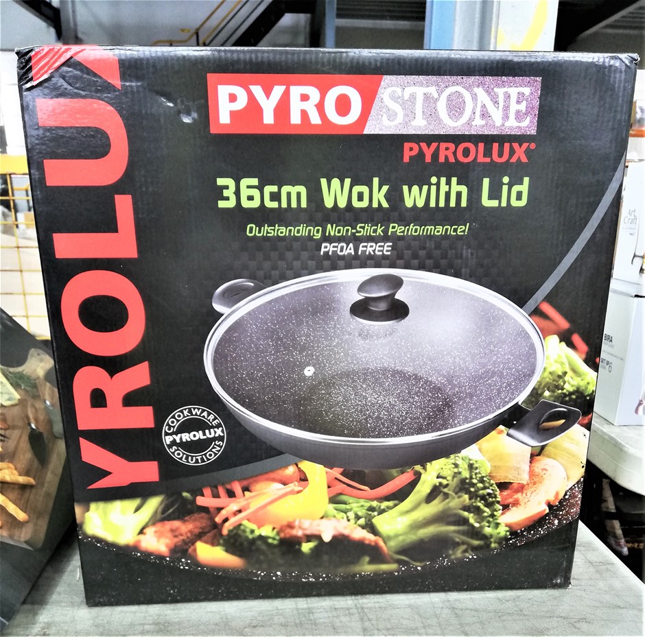Pyro Stone 36cm Wok With Lid Auction (0024-5056894) | Grays Australia